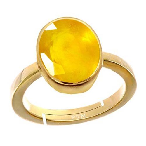 Buy PTM Gold Plated Panchdhatu 6.25 Ratti Yellow Sapphire Gemstone Ring (Men and Women ...