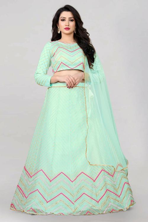 Buy Fabcartz Women Firoji Self Design Net Lehenga Choli Online at Best ...