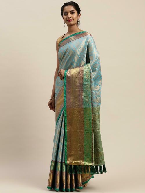 Buy VASTRANAND Women Blue Cotton Silk Woven Design Saree Online at Best ...