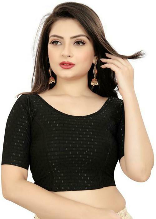 Buy Sanmati Creation Women Black Self Design Cotton Lycra Blend Single Blouse Online at Best ...