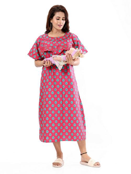 Buy Ribnee Cotton Fabric Round Neck Design Short Nighty- Maternity ...