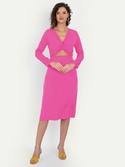 Buy MINGLAY Women Pink Solid Crepe A-line Dress Online at Best Prices ...