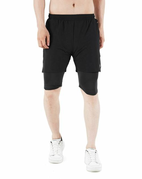 Buy Navyfit Men Black Solid Polyester Double Layer Shorts (Xl) Online ...