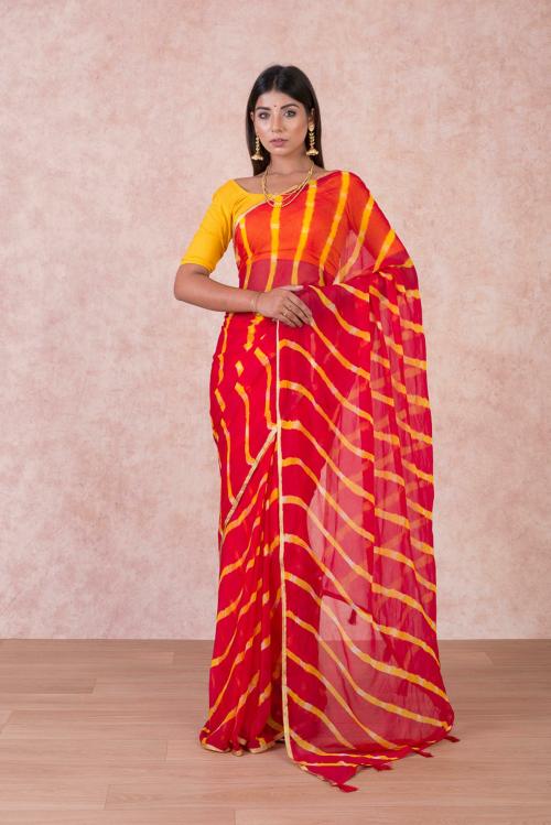 Buy Kishori Women's Zari Border and Thread Tassels Chiffon Saree and ...