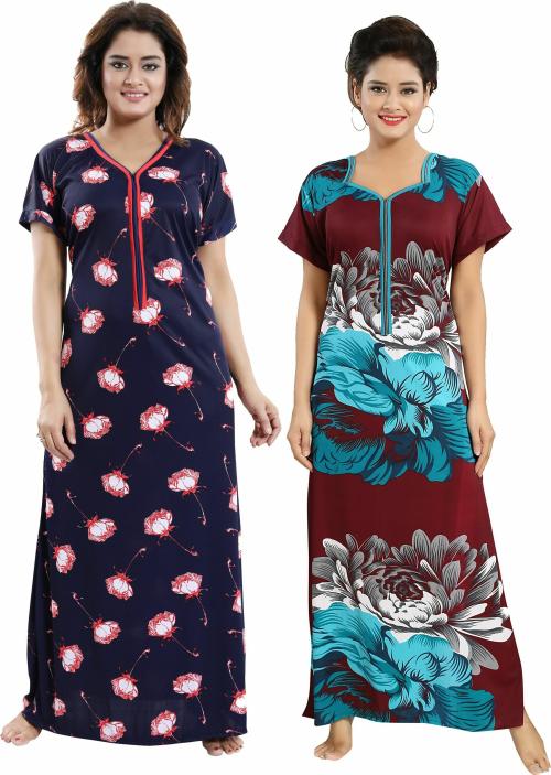 Buy Shopping World Women Multicolor Printed Satin Chen Nighty combo ...