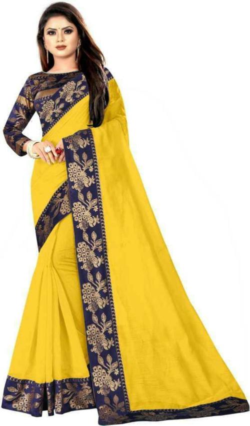 Buy Vajiba Women Yellow Solid Cotton Blend Chanderi Saree Online at Best Prices in India - JioMart.