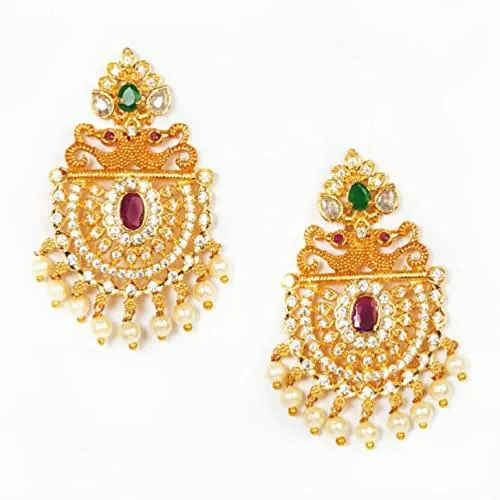 Buy BellaMoire Gold Plated Chandbali Earrings with Gold (Women and ...