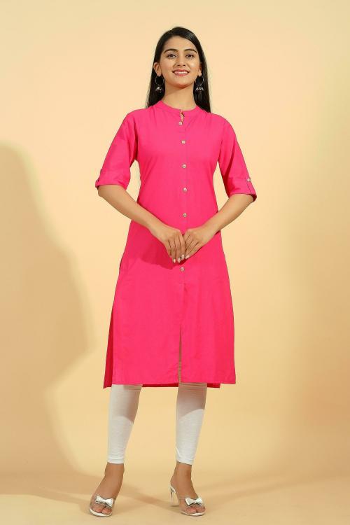 Buy Pikasha Women Pink Embroidered Cotton Blend Kurta Online at Best ...