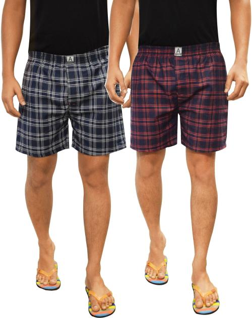 Buy Levex Men Blue and Red Checkered Cotton Blend Pack of 2 Boxer ...