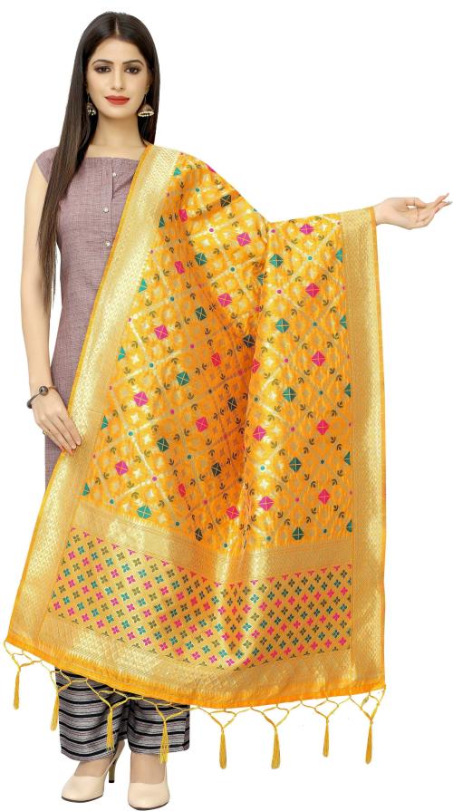 Buy HYPHORIA Women Yellow Silk Blend Woven Design Dupatta Online at ...