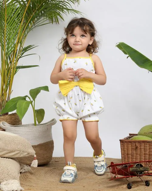 Buy Budding Bees Girls Cotton Printed Romper With Bow-White Online at Best Prices in India ...