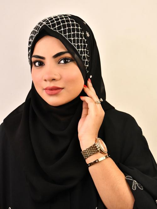 Buy WRAP MY HIJAB Black Luxury Bridal Wedding Wear Hijab Scarf With Handwork Online at Best ...