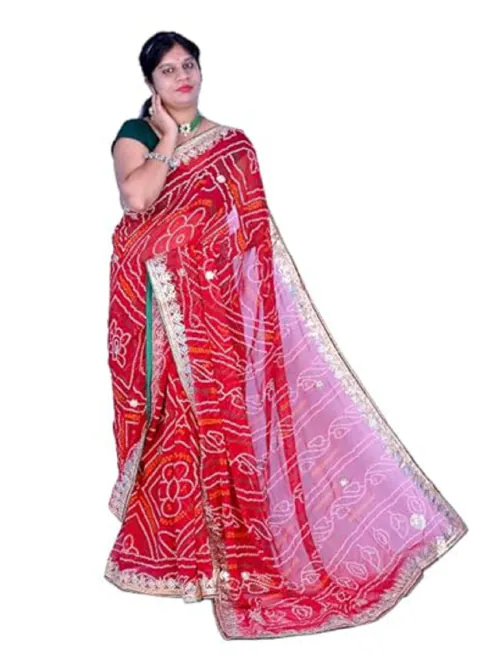 Buy FASHION MOODS Jaipuri Handwork Bandhej Georgette Red Chunri Saree ...