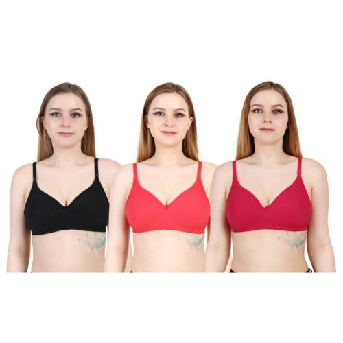 Buy REDLUV Women's 100% Hosiery Cotton Bra Multicolour (TS01_BLACK,CORAL,MAGENTA PO3 38B) Online ...