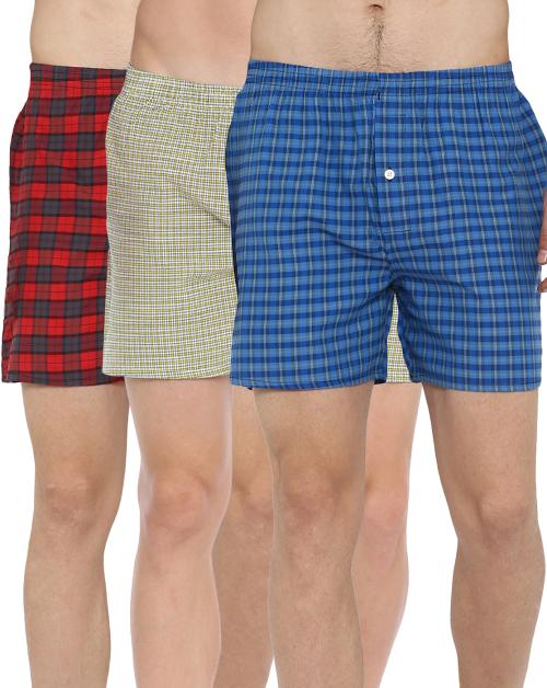 Buy BROON Men's Multicolor Checkered Pure Cotton Pack of 3 Boxer Shorts ...