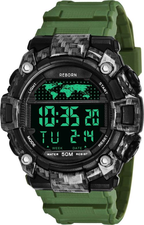 Buy Reborn Digital Watch Black Dail Green Strap Wrist Digital Watch for ...