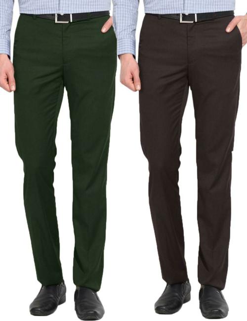 Buy AD & AV Men Green Solid Synthetic Pack Of 2 Formal Trousers Online at Best Prices in India ...