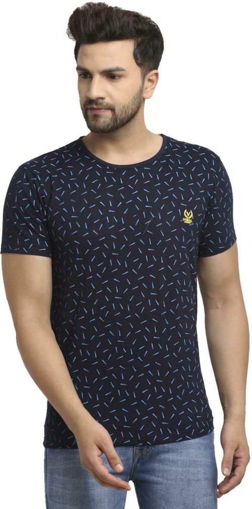 Buy Vimal Jonney Men Navy Polka Cotton Blend T-shirt Online at Best ...