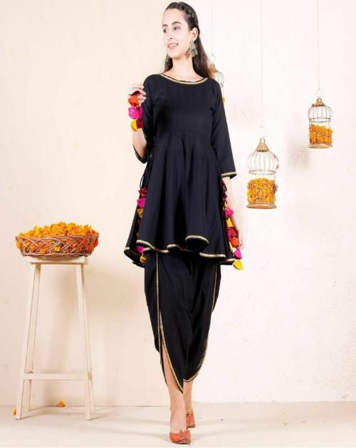 Buy VISHRA Women's Rayon Black Salwar Suit Set Pack Of-1 (M-Size ...