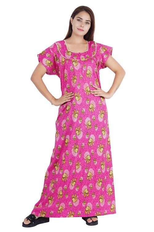 Buy NACNO Women's Printed Pure Cotton Nighty/Maxi/Nightgown Pink Online ...