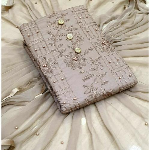 Buy GURHAL Embroidered Cotton Unstitched Dress Material Brown Online at ...