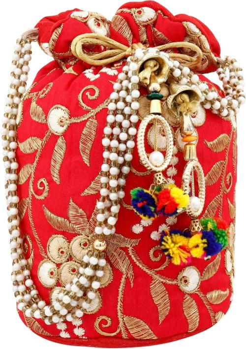 Buy AILTINO Women Red Satin Potli (Medium) Online at Best Prices in ...