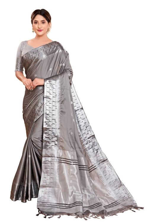 Buy Radiant Cottex Tripple Muniya Free Size Women Beige Cotton Silk Woven Kanjivaram Saree ...