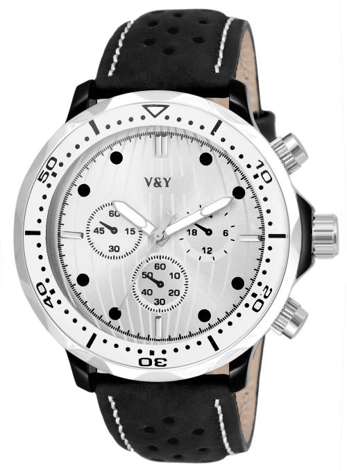Buy V&Y Unique Designer White Chronograph Dial With Black Leather Strap ...