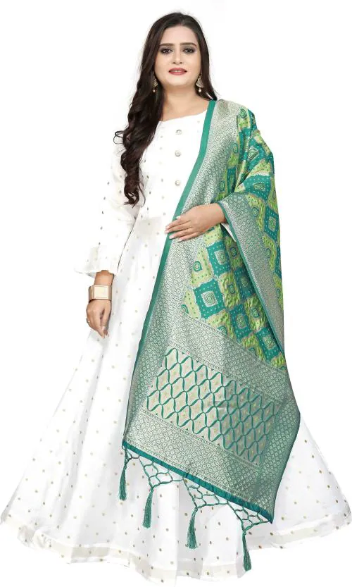 Buy VM Tejani Women White Solid Jacquard Semi Stitched Anarkali Gown ...