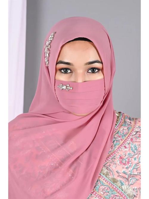 Buy WRAP MY HIJAB Pink Luxury Bridal Wedding Wear Hijab Scarf With ...