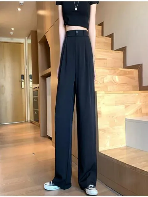 Buy Broadstar Women Black Wide Leg Loose Fit Viscose Rayon Formal ...