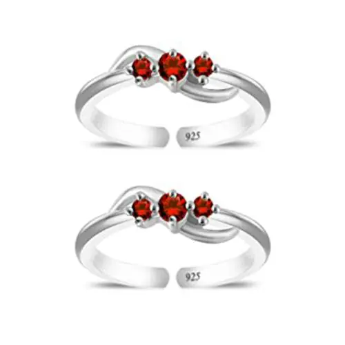 Buy Styleejewel Silver Metal White Cz And Ruby Stone Toe Rings For ...