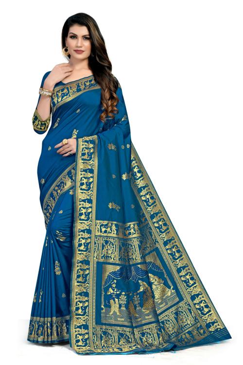 Buy RATNAVALI Woven Baluchari Silk Saree For Women MX21-07 Firozi ...
