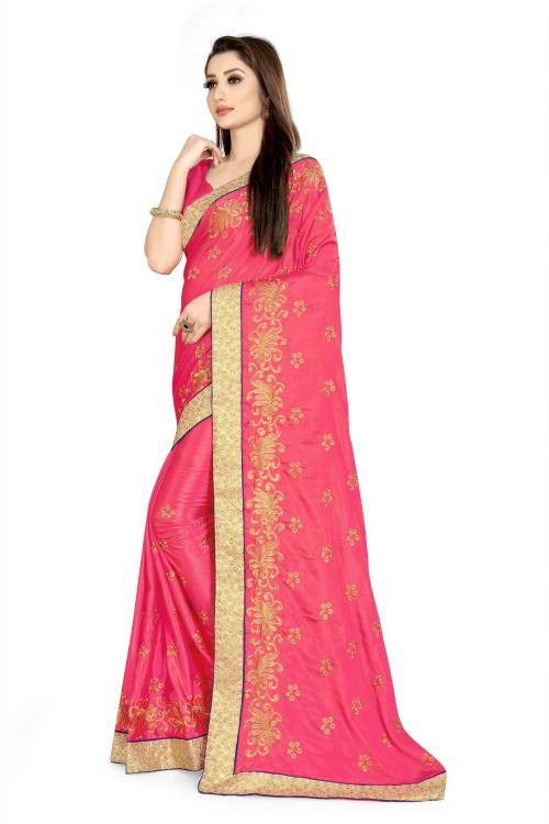 Buy Serona Fabrics Women Pink Embroidered Pure Silk Regular Saree ...