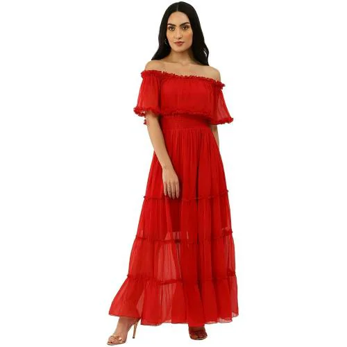 Buy TRENDY DIVVA Women Red Solid Chiffon Dress Online at Best Prices in ...