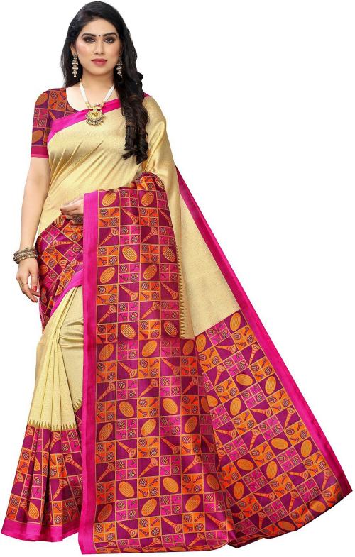Buy Saran Women Orange Checkered Art Silk Saree Online at Best Prices ...