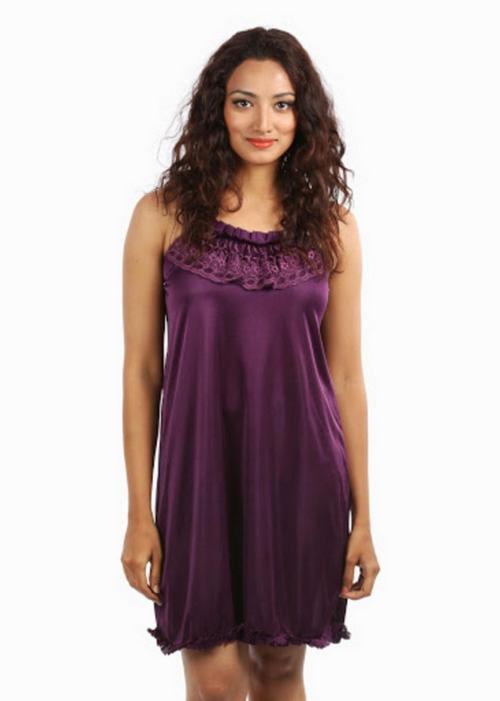 Buy ROWENA Women Purple Solid Satin Blend Babydoll (Free Size) Online ...