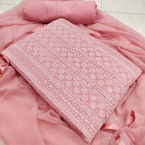 Buy Pandadi Saree Womens Georgette Lucknowi Chiply Work Unstitched ...