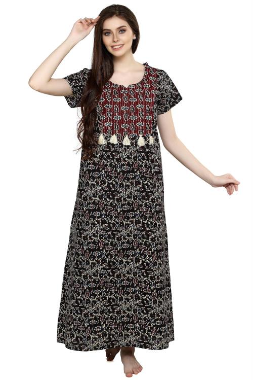 Buy Evolove Women Rosewood Cotton Long Maxi Night Gown Nighty Dress ...