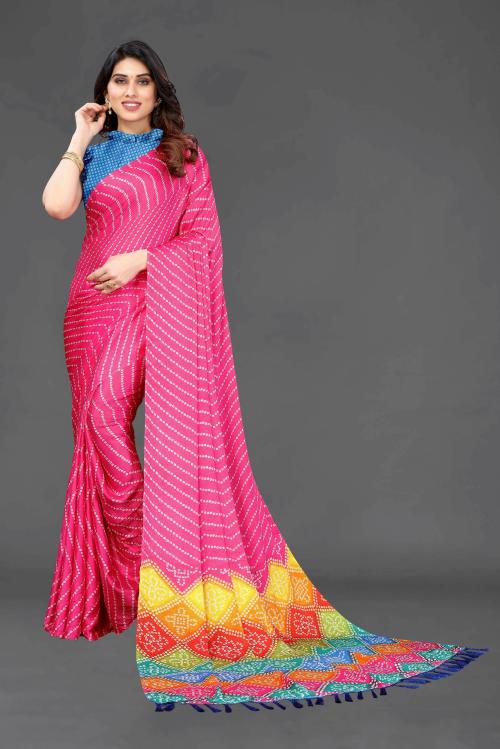 Buy sareya veela Bandhani Women Pink Geometric Silk Blend Sarees Online ...
