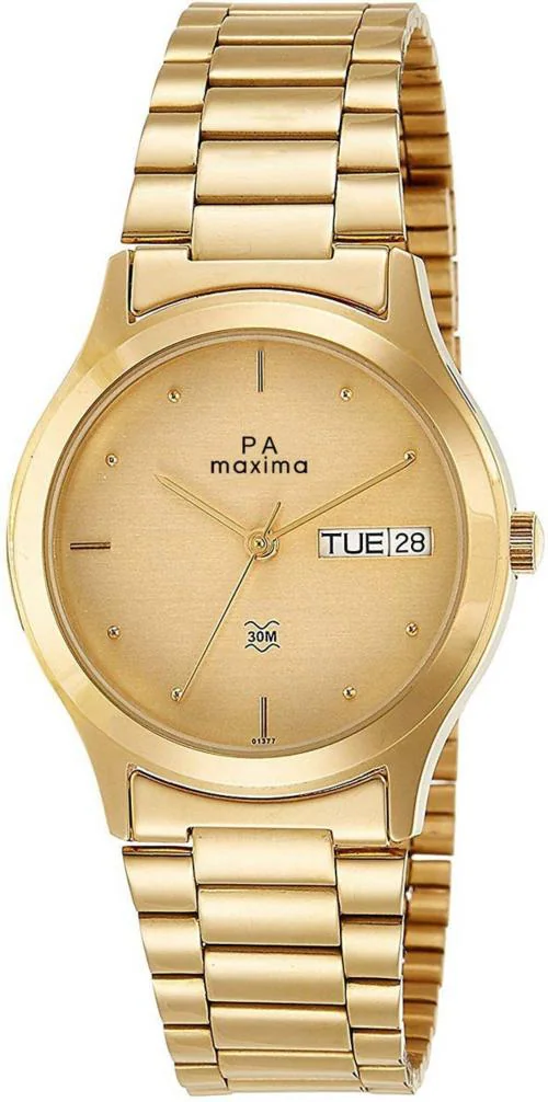 Buy Maxima Analog Gold Dial Gold Strap Watch For Men (01377CMGY) Online ...