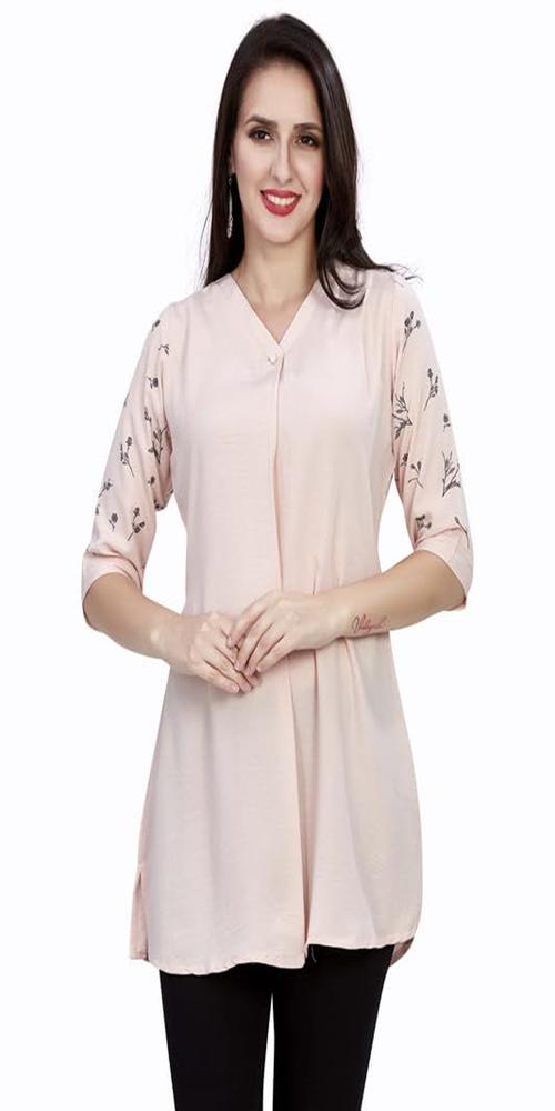 Buy nioni Women’s Straight Top, Printed 3/4 Sleeves, with Side Cut | V ...