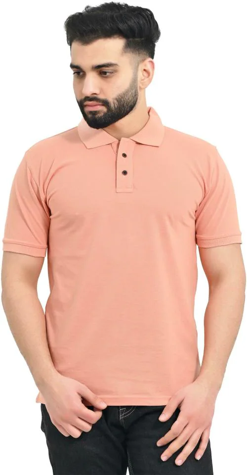 Buy Aarbee Men Peach Solid Cotton Blend Single Polo T-shirt Online at Best Prices in India ...