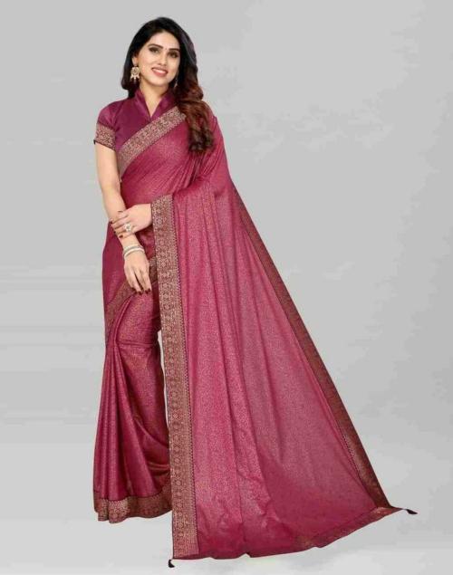 Buy Megh Sarees Women Pink Embellished Lycra Blend Saree Online at Best ...