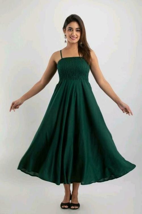 Buy New Bapa Sitaram Women Green Solid Lycra Blend A-line Dress (XL ...