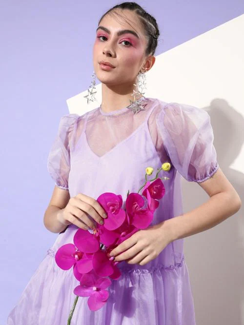 Buy Style Quotient Women Elegant Lavender Solid Sheer Dress Online at ...