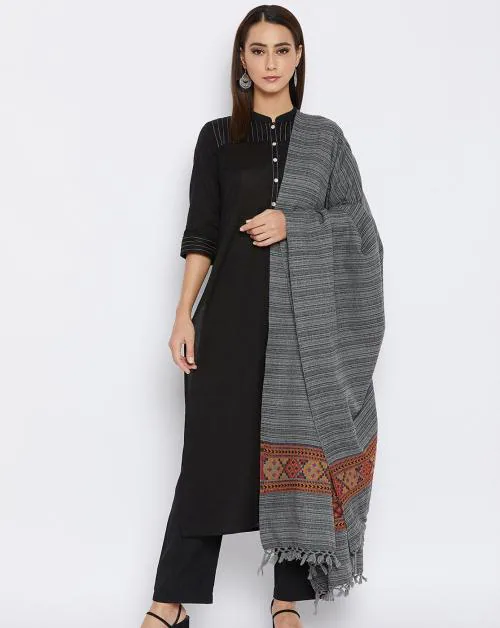 Buy Vero Amore Women's Grey Kullu Design Jacquard Shawl has a fringed ...