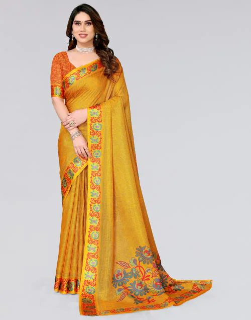 Buy Siril Kota check Yellow Color Saree with Blouse piece Online at ...
