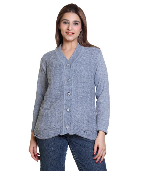 Buy HETESHE Women's Acro Wool V-Neck Grey Sweater with 2 Front Pockets ...