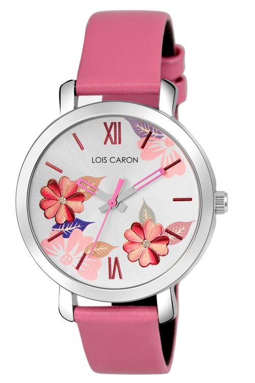 Buy LOIS CARON LCS-4694 WHITE DIAL & PINK LEATHER STRAP PLAIN ...